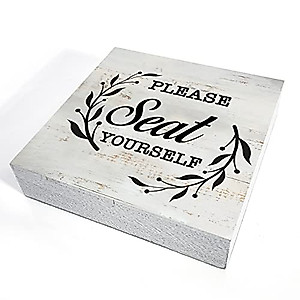 Please Seat Yourself Wood Box Sign Rustic Wooden Box Sign Farmhouse Bathroom Restroom Toilet Desk Shelf Decor (5 X 5 Inch)