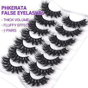 Mink Lashes Fluffy Eyelashes Mink Wispy Dramatic False Eyelashes Thick Volume 6D Effect Lashes C Curl 20MM Long Fake Eyelashes Pack by PHKERATA, 7 Pairs