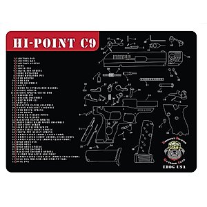 Gun Cleaning Mat Compatible for Hi-Point C9 Schematic (Exploded View) Heavy Duty Pistol Cleaning 12x17 Padded Gun-Work Surface Protector Mat Solvent & Oil Resistant
