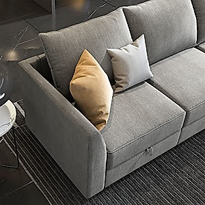 HONBAY Modular Sectional Sofa Bed with Ottomans U Shape Modular Couch Sectional Sleeper Modular Sofa with Storage Seats, Grey