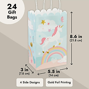 BLUE PANDA 24 Pack Small Unicorn Favor Bags with Handles, Pastel Rainbow Birthday Party Decorations (5.5 x 8.6 x 3 In)