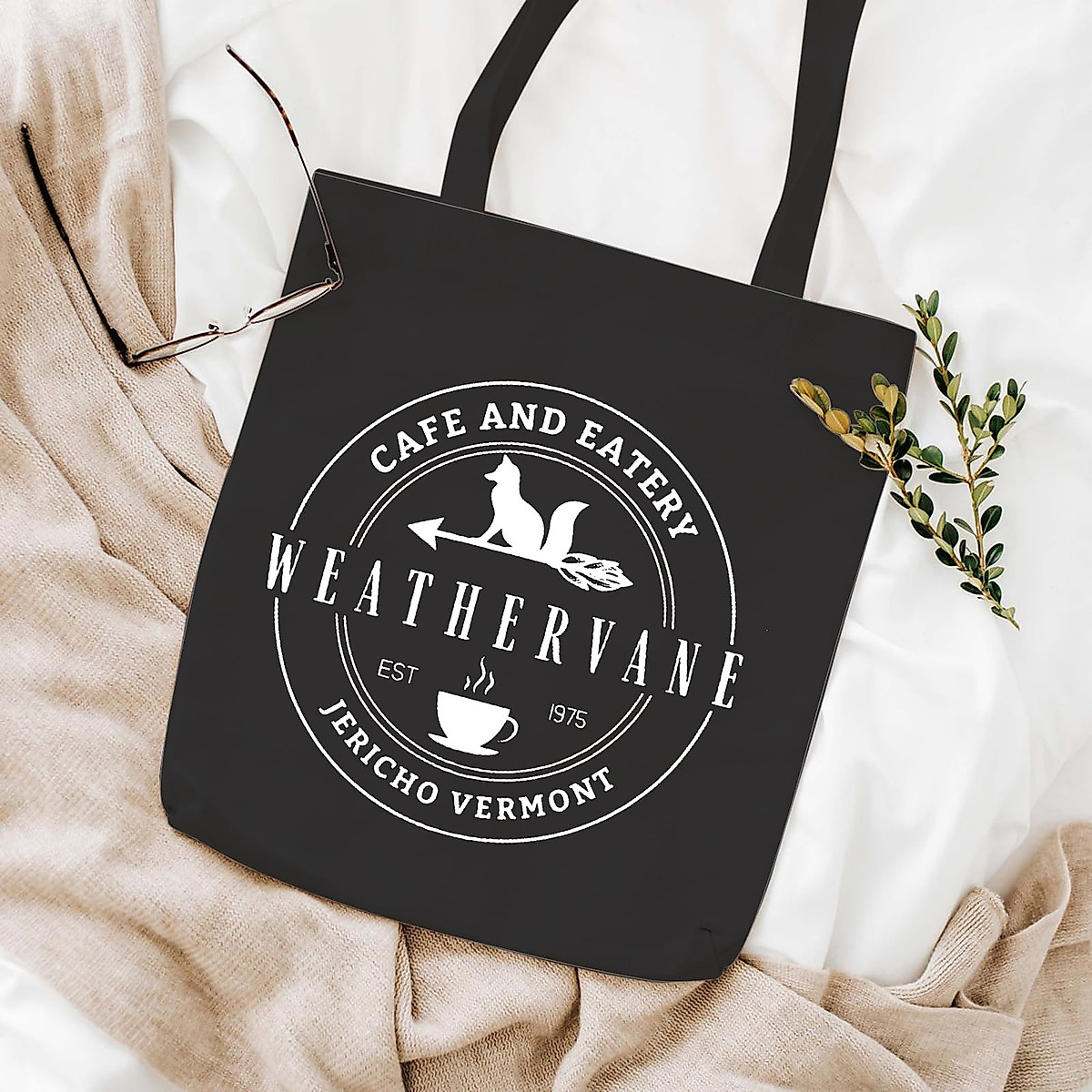 WCGXKO TV Shows Inspired Gift Addams Fan Gift Weathervane Cafe Jericho Vermont Jersey Canvas Reusable Bag Shopping Bag (CAFE AND EA tote)