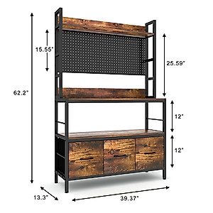 NAIYUFA 5-Tier Free Standing Bakers Rack with Pegboard, Metal Kitchen Storage Shelf Organizer, Industrial Microwave Oven Stand with Hooks and Baskets