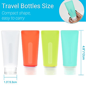 Cehomi Travel Essentials | Travel Size Toiletries Bottles - 4 Pack 3oz BPA Free Travel Shampoo and Conditioner Containers, Leak Proof Refillable Travel Accessories