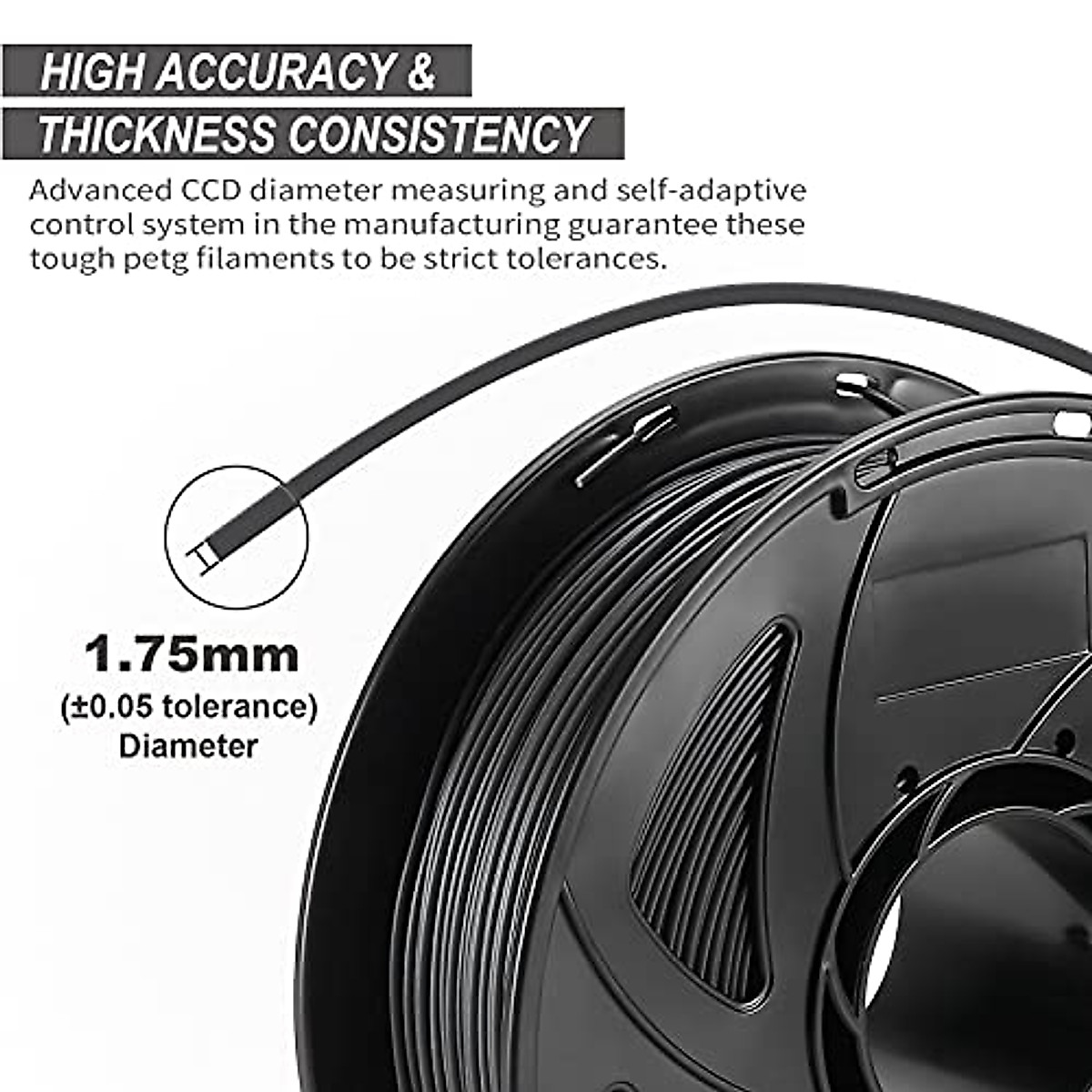 JAREES Petg Filament 1.75，Black Matte Petg 3D Printing Filament 1.75mm Dimensional Accuracy +/- 0.02 mm, 1 Kg Spool(2.2lbs)