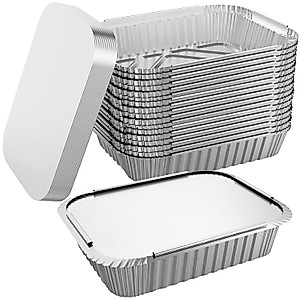 WANBAO 50 PACK 8.3"x6.2" Disposable Tin Foil Pans with Lids 2.25LB Aluminum Pans To Go Containers for Cooking, Baking, Catering Party Meal Prep, Take Out, Freeze