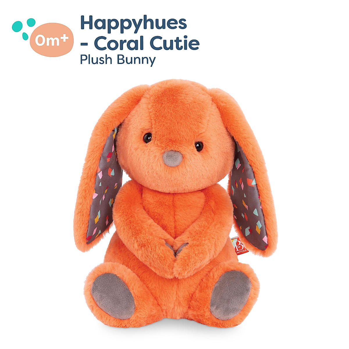 B. toys- B. softies- 12" Plush Bunny- Super Soft Stuffed Animal- Washable Rabbit Toy – for Babies, Toddlers, Kids-Happy Hues- Coral Cutie Orange Bunny- 0 Months +