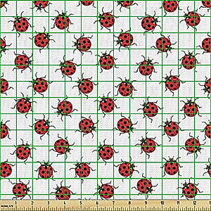 Ambesonne Ladybugs Fabric by The Yard, Ladybugs Pattern Bunch of Bugs Infinite Speckled Marked Insect Theme Playroom, Decorative Fabric for Upholstery and Home Accents, 1 Yard, White Red
