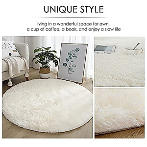 MIEMIE 6x6 Soft White Round Area Rug for Bedroom Modern Fluffy Circle Rug for Kids Girls Baby Room Indoor Plush Circular Nursery Rugs Cute Cozy Area Rugs for Living Room