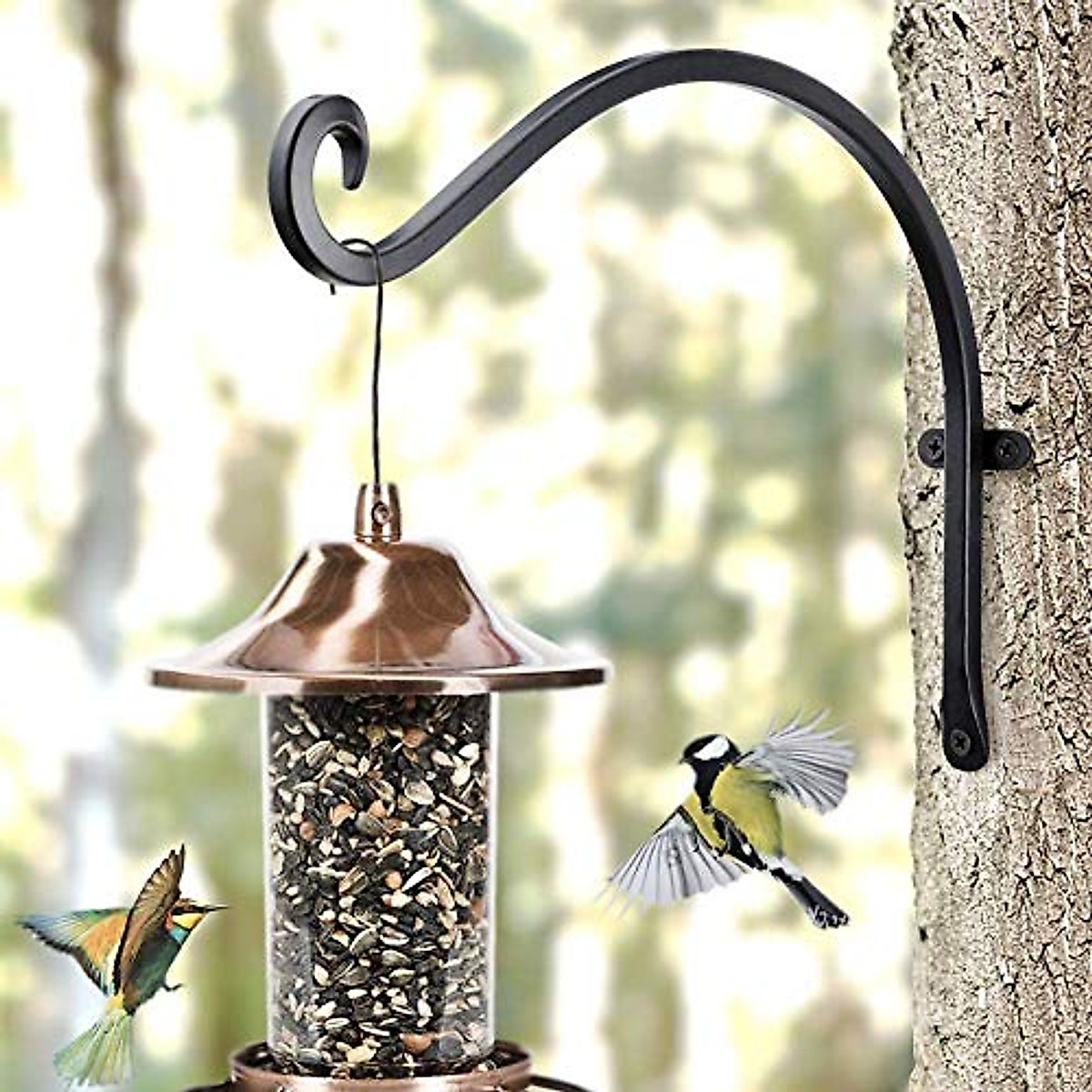 AJART Hanging Plant Hanger Outdoor: 12-Inch Metal Bird Feeder Wall Hooks - 4 Pieces Black Plant Bracket Hook for Hanging Flower Baskets