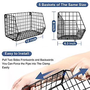 HYPIGO 5-Tier Closet Organizer Wire Hanging Shelves, Wire Basket and Metal Storage Bin with 2 Hooks, Multi-Purpose for Closet, Laundry Room, and Kitchen Organization(Black)