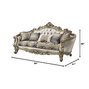 ACME Furniture Gorsedd Sofa with 5 Pillows, Cream Fabric and Antique White