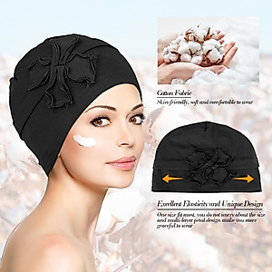 DACKRITO 4 Pieces Cotton Chemo Turbans Headwear Beanie for Women, Chemo Caps with Floral for Cancer Patient Hair Loss (Group-2)