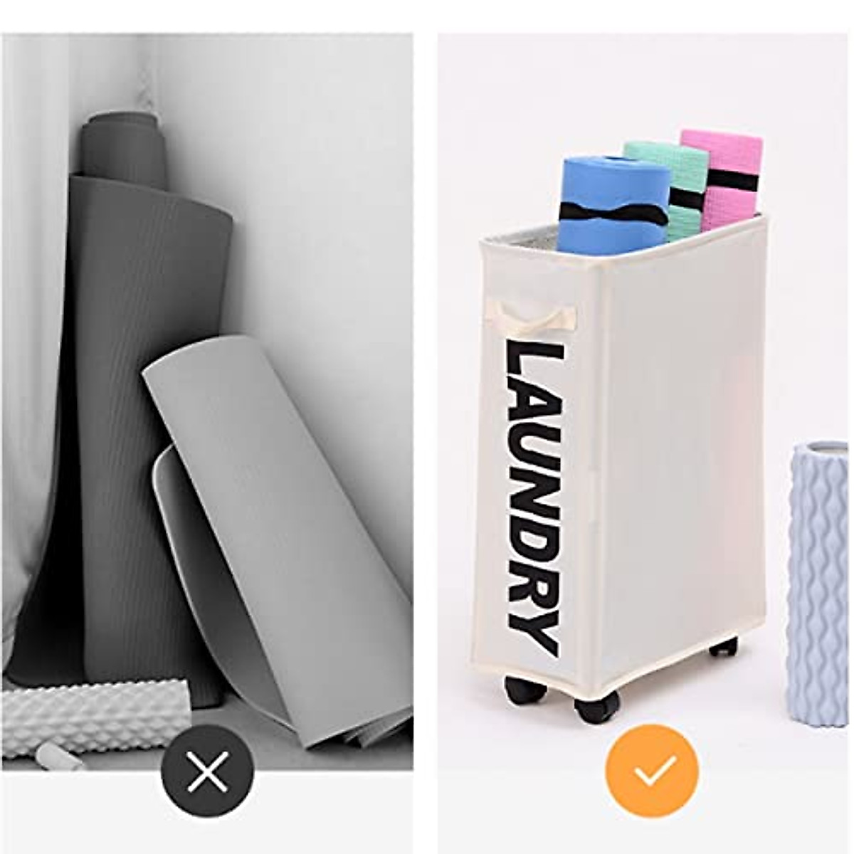 Dinling 23" Laundry Basket with Wheels, Portable Sorter Dirty Clothes Hamper for Laundry Room Organization, Laundry Room Storage (Brown)