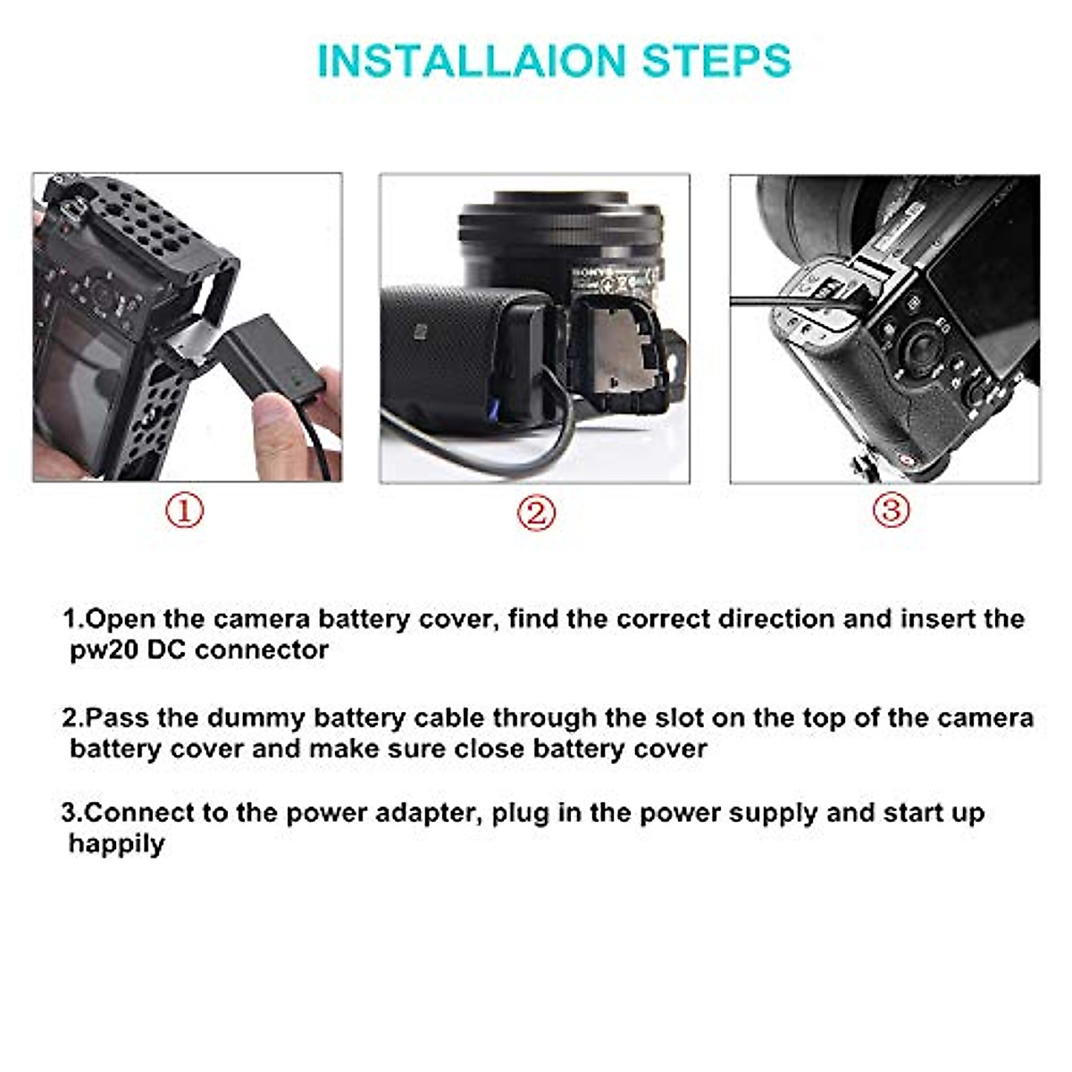AC PW20 Continuous Power Supply Adapter NP-FW50 Dummy Battery for Sony Alpha A6000 A5000 A5100 A6100 A6300 A6400 A6500 A7 A7II A7RII A7S A7SII A7R A35 A37 A55 ZV-E10 RX10 Cameras by Tengdaxing