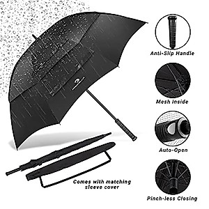 Procella 62 Inch Golf Umbrella Extra Large Automatic Open Windproof Waterproof Double Canopy Selected by World Top Golfers Oversize Vented Stick Umbrellas for Rain Best Golf Gifts for Men and Women