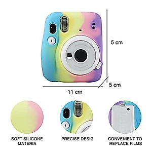 CAIYOULE Protective Silicone Case for Fujifilm Instax Mini 11 Camera with Gradient Adjustable Detachable Shoulder Strap - Iridescent Dark Blue