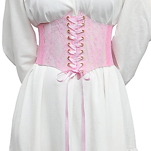 Asooll Fashion Elastic Corset Belt Wide Lace Waist Belt Party Club Prom Clothing Waist Corset for Women and Girls(Pink)
