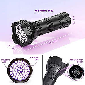 UV Flashlights 51 LED 365-395nm Black Light Flashlite, Rechargeable Blacklight for Pet Urine Detection,Resin Curing,Dry Stains,Bed Bug,Scorpion, Dog/Cat Urine Detector Light Match with Odor Eliminator