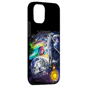 iPhone 12/12 Pro Cosmic Space Wolf, Wolves Family Howling, Reflections Case