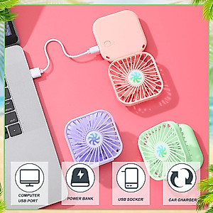 Hortsun 3Pack Necklace Fan Portable Neck Hanging Fan Mini Fan Handheld Fan for Cooling Small Personal Hands Free Fan USB Rechargeable Battery 3 Speed Air Circulatory Fan (Purple, Light Green, Pink)