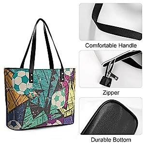 Womens Handbag Football Doodle Pattern Leather Tote Bag Top Handle Satchel Bags For Lady