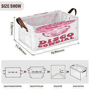 Exnundod Storage for Shelves Disco Cowgirl Hat Collapsible Storage Bins with Metal Frames Retro Pink Foldable Shelf Baskets with Handles for Organizing Close Toys Books,1pc