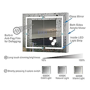 YINVANI Lighted Medicine Cabinets, 36×30 Inch Bathroom Cabinet Wall Mounted with Defogger Mirror, with LED Lights Dimmer and 3 Colors Switch, 5X Makeup Mirror Inside with Sockets MCD3630