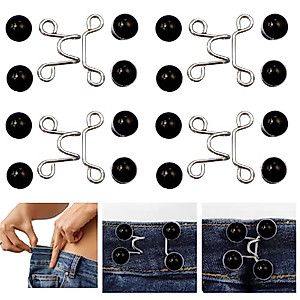 Urmspst 4 Set Pant Waist Tightener, Adjustable Waist Buckle Set, Extra Button for Jeans to Make Tighter, Button Adjuster for Pants, Jeans, Skirts, Sleeves, (Black Pearl)