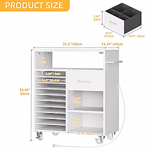 DWVO Craft Organizers and Storage Cart Compatible with Cricut Machine, Craft Rolling Storage with Charging Station & Vinyl Roll Holder, Crafting Table Workstation for Home Office