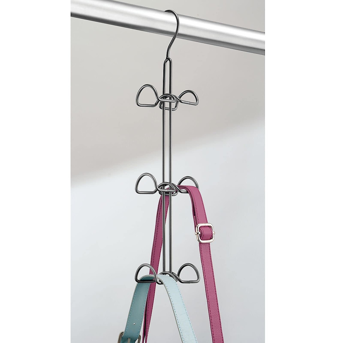 mDesign Metal Wire Over The Closet Rod Hanging Storage Organizer Hanger for Storing and Organizing Purses, Backpacks, Satchels, Crossovers, Handbags - 2 Pack - Graphite Gray