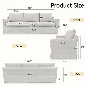 AMICLIBER 93 Inch Slipcovered Sofa,Comfy 3-Seater Sofa Couch with Extra Deep Seats,Modern Upholstered Loveseat with Wide Armrest,Removable Chenille Cover,Couch for Living Room,Office,Apartment,Beige