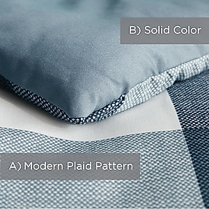 Hyde Lane Plaid Twin Comforter Set for Teen, Farmhouse Comforter Twin Size Bed, Blue and White Comforter, Grid Buffalo Lightweight 3 Pieces Bed Sets Includes 1 Comforter, 1 Shams (66 x 90 Inch)