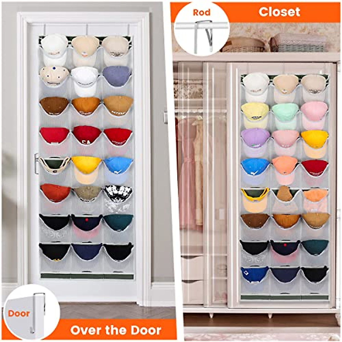 Hat Racks for Baseball Caps, 24 Pockets Hat Organizer for Cap Collection, Hat Holder with Deeper Breathable Mesh Slots & Velcro Preserve Hats' Brims 1