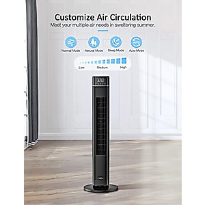 VCK Tower Fan for Bedroom,90° Oscillating Fan with 26ft/s Velocity,40" Cooling Floor Fan with Smart Remote,Touch Control,3 Speeds,4 Modes,12H Timer,Quiet Bladeless Standing Fan for Home,Office