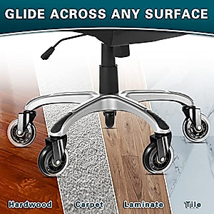 Eyamumo Office Chair Caster Wheels Replacement Rubber Chair Casters Set of 5 Heavy Duty and Safe Office Chair Casters for All Floors Hardwood, Office Chair Wheels for Rubber Chairs to Replace Chair