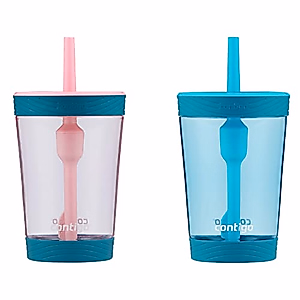 Contigo Kids Spill-Proof 14oz Tumbler with Straw and BPA-Free Plastic, Fits Most Cup Holders and Dishwasher Safe, 2-Pack Strawberry Cream & Blue Raspberry