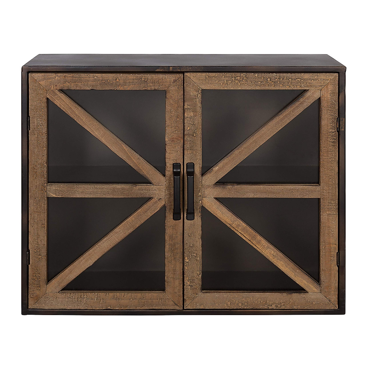 Kate and Laurel Mace Decorative Farmhouse Rustic Wood and Metal Wall Mounted Double Door Storage Cabinet, 24 x 8 x 20, Rustic Brown and Black, Wooden Floating Wall Cabinet for Versatile Home Storage