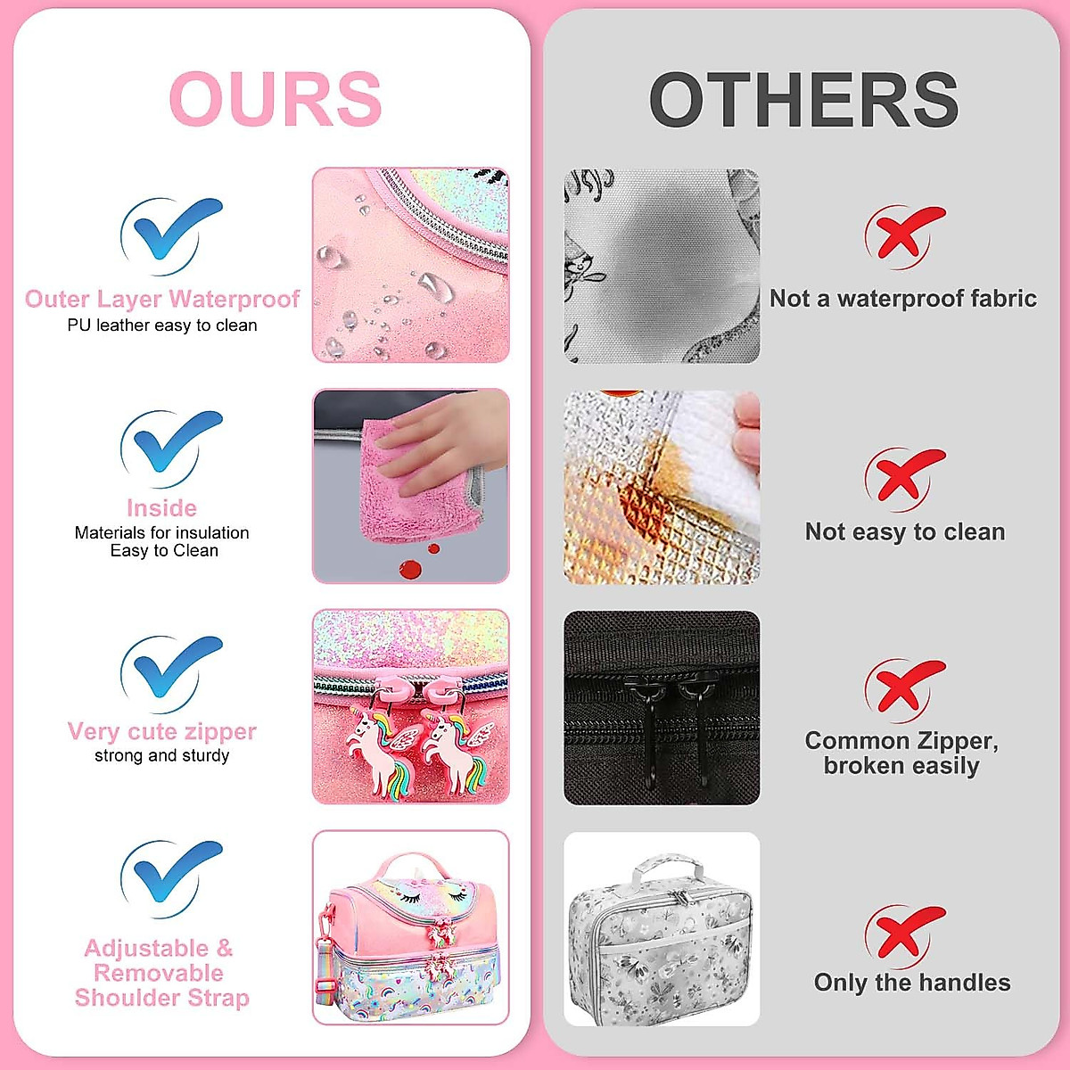 RHCPFOVR Kids Lunch Bag - Double - Decker Cooler Insulated Lunch Box for Boys Girls,Washable Lunch Bag with Strap and Reusable Toddler Lunchbox for School and Daycare