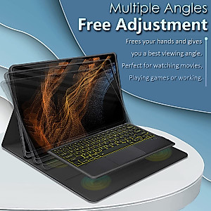 REAL-EAGLE Touchpad Keyboard Case for Samsung Galaxy Tab S8 Ultra 2022 14.6 Inch (SM-X900/X906), 7 Colors Backlight Wireless Keyboard PU Folio Stand Cover Case for Galaxy Tab S8 Ultra (Black)