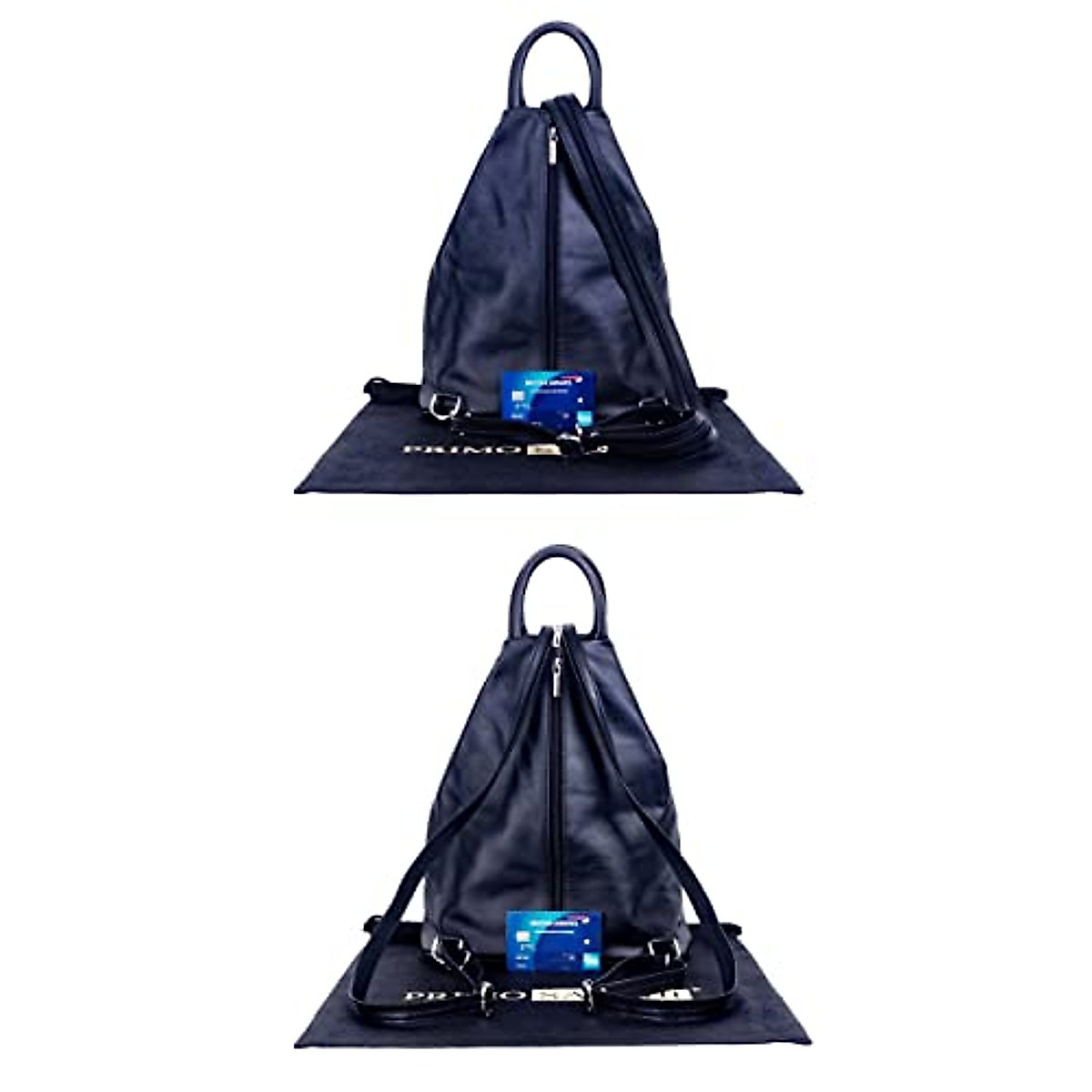 Primo Sacchi Italian Soft Black Leather Top Handle Shoulder Bag Rucksack Backpack Medium