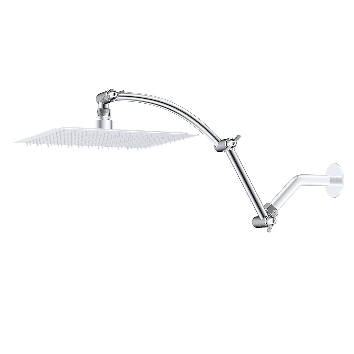 Hibbent All Metal 16'' Shower Head Extension Arm Solid Brass Flexible Height & Angle Adjustable Shower Arm Extender with Lock Joint, Universal Connection Stainless Steel Pipe Height Extending, Chrome