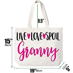 COCOVICI Granny Tote Bag | Grandma Gifts | Granny Gifts | Granny Christmas Gift | Christmas Gift from Grandkids (Live Love Spoil Granny Pink/Black Font)