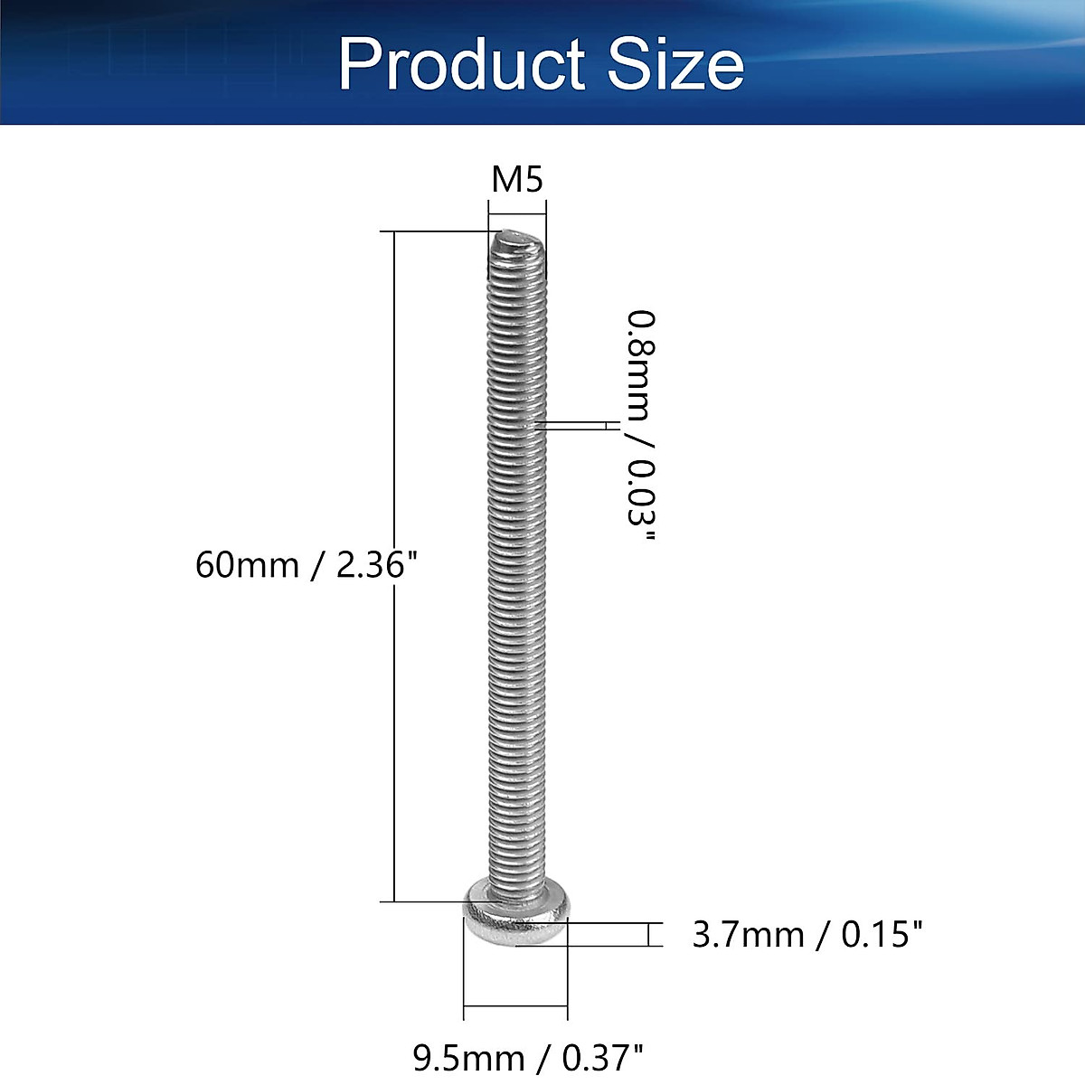 Yinpecly 25Pcs M5 x 60mm Machine Screws Pan Phillips Cross Head Screw 304 Stainless Steel Fasteners Bolts Silver Gray