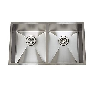 KABCO K-SSZRID3 32 Inch stainless steel Undermount kitchen sink 16 Guage 50/50 Zero Radius Double Bowl kitchen sink 32"L X 19"W X 10"D Inch