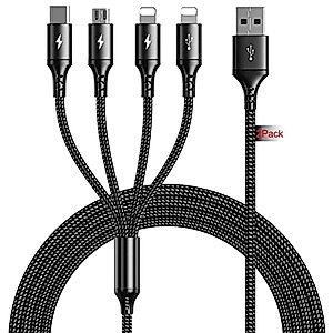Long Multi Charging Cable 4A 10ft 2Pack Multi Charger Cable Nylon Braided Multi fast Charging Cord 4 in 1 USB Cable with IP/Type C/Micro USB Ports for Cell Phones/iP/Samsung Galaxy/LG/Tablets and More