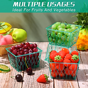 Yiyiring 100 Pcs Pint Size Plastic Berry Baskets Boxes Green Strawberry Basket with Open Weave Pattern Box Container for Farmer Market Party Christmas Grocery Stores