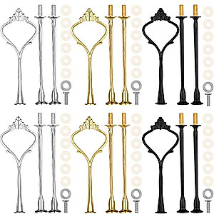 6 Sets Cake Stand Fittings Hardware Fittings Cake Tray Holder 3 Tiers Cake Stand Mold Crown for Resin Crafts DIY Making Cupcake Serving Stand Decoration (Black, Gold, Silver)