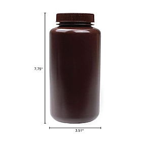 United Scientific Supplies 33466 | Laboratory Grade HDPE Wide Mouth Amber Reagent Bottle | Designed for Laboratories, Classrooms, or Storage at Home | 1,000mL (1L) Capacity | Pack of 6