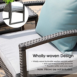 Patiorama 4 Pieces Outdoor Patio Furniture, Wicker Conversation, Rattan Chair, Modern Bistro Set with Coffee Table, Garden Balcony Backyard Poolside (Light Grey)